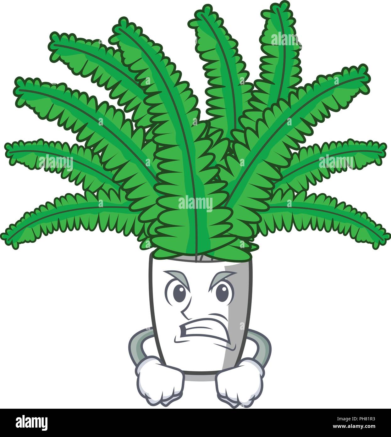 Angry cartoon natural green fern in the forest vector illusaration ...
