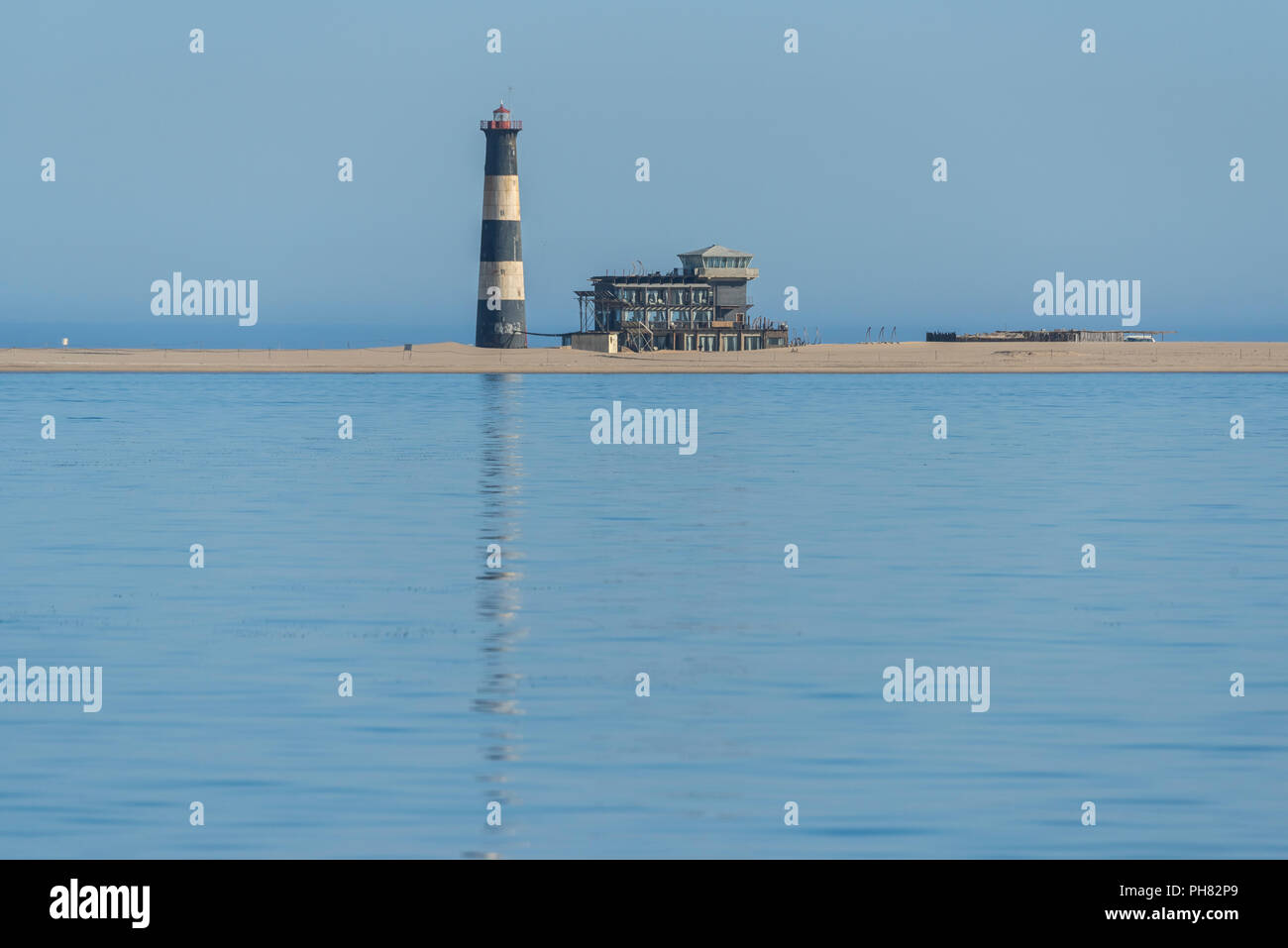 Lighthouse and Lodge, Pelican Point, Walvis Bay, Erongo region, Namibia ...