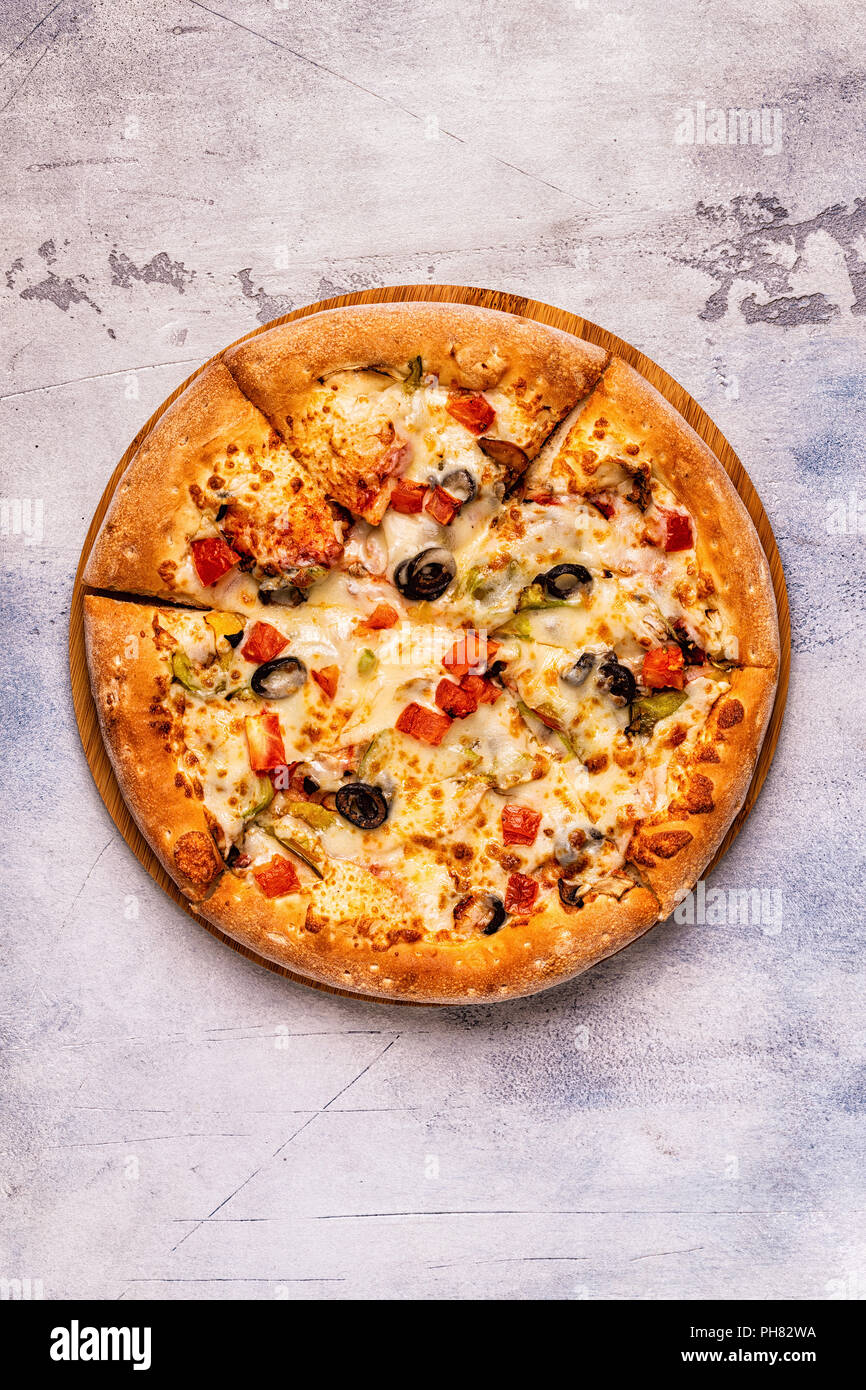Vegetarian pizza with mushrooms, vegetables, cheese, top view Stock ...