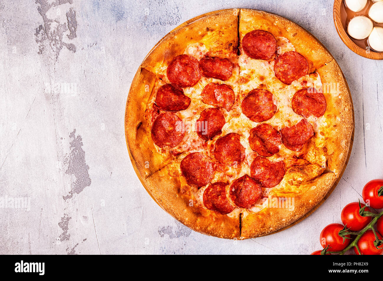 Pepperoni Pizza, top view Stock Photo - Alamy