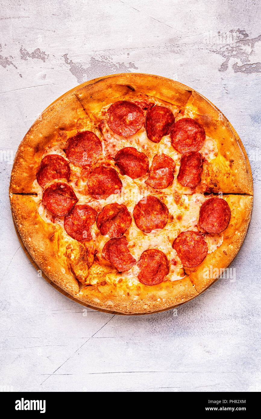 Pepperoni Pizza, top view Stock Photo - Alamy