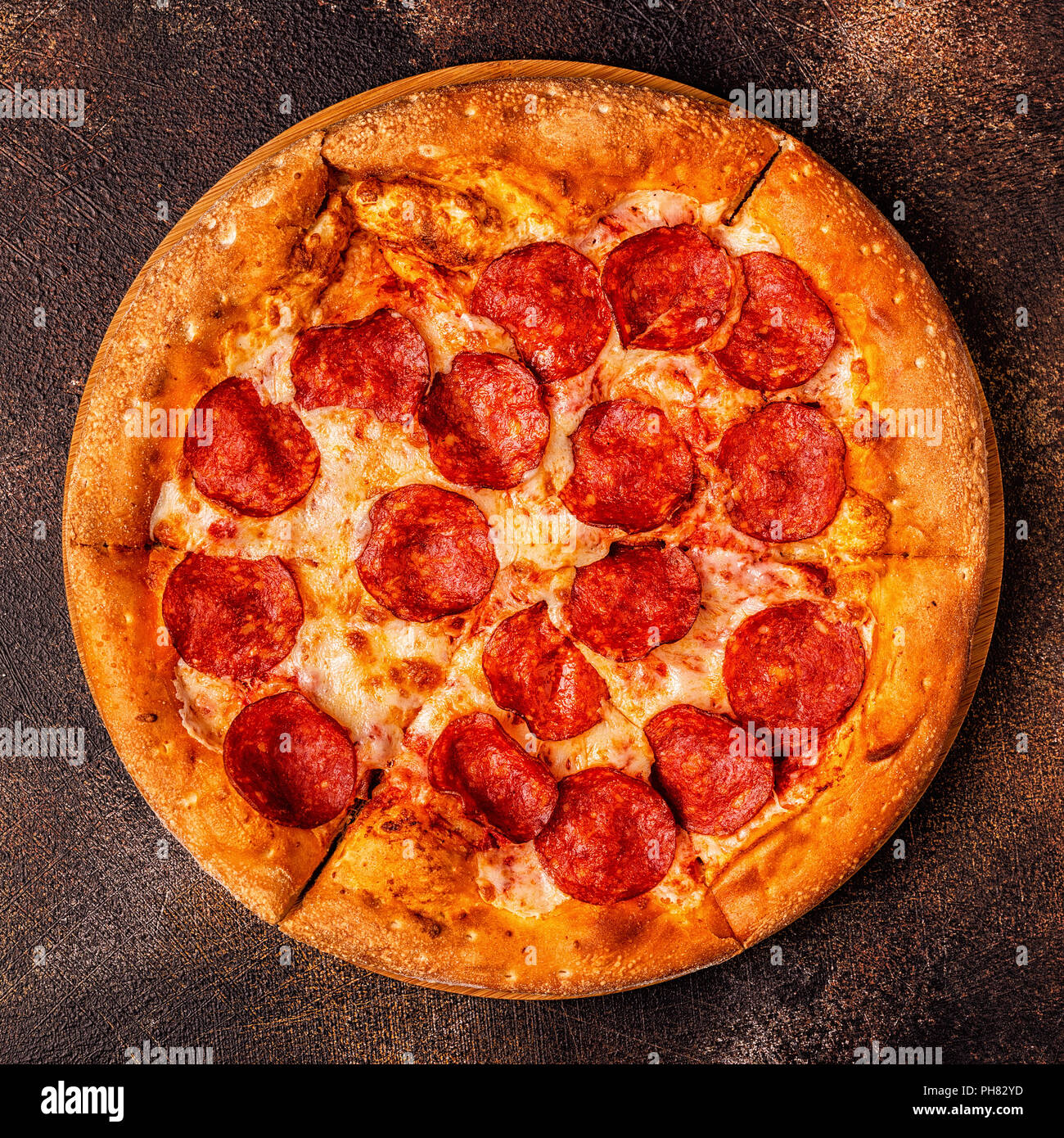 Pepperoni Pizza, top view Stock Photo - Alamy