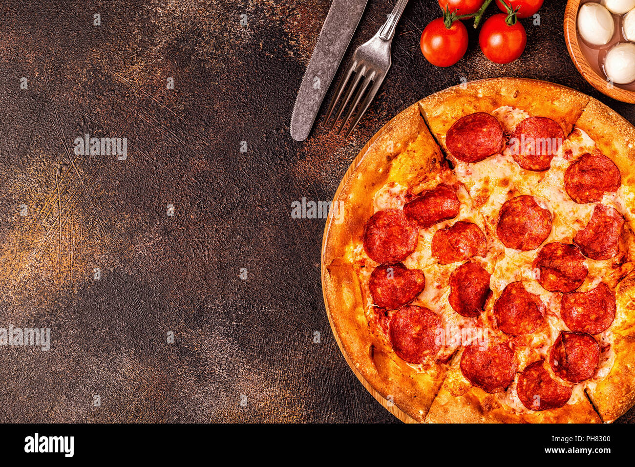 Pepperoni Pizza, top view Stock Photo - Alamy