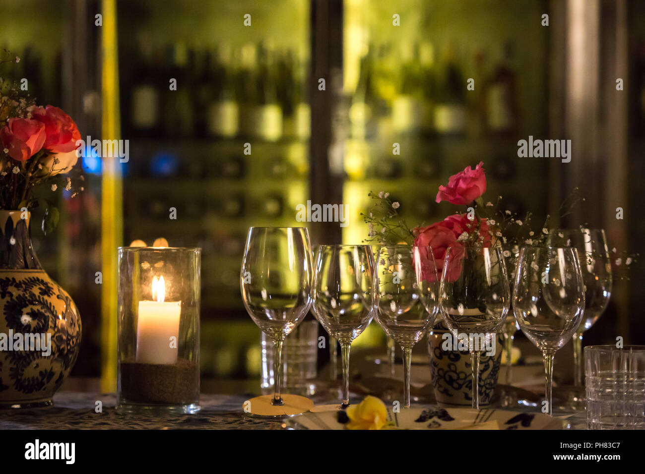 Elegant table set up for dinner, special event, party or wedding ...