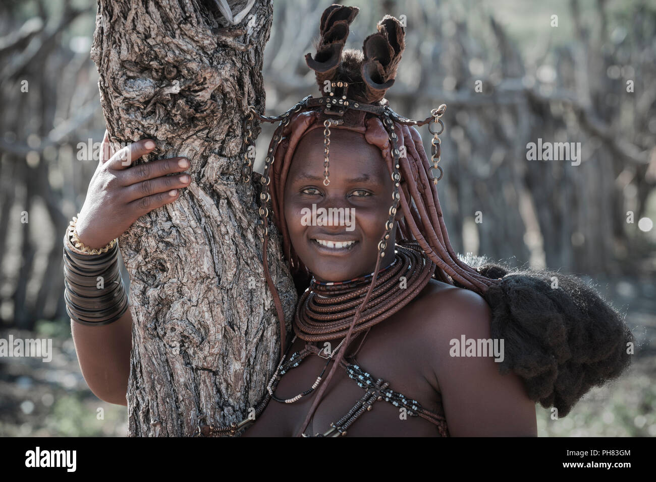 Ovahimba or Himba, Portrait of a married woman, Kunene District ...