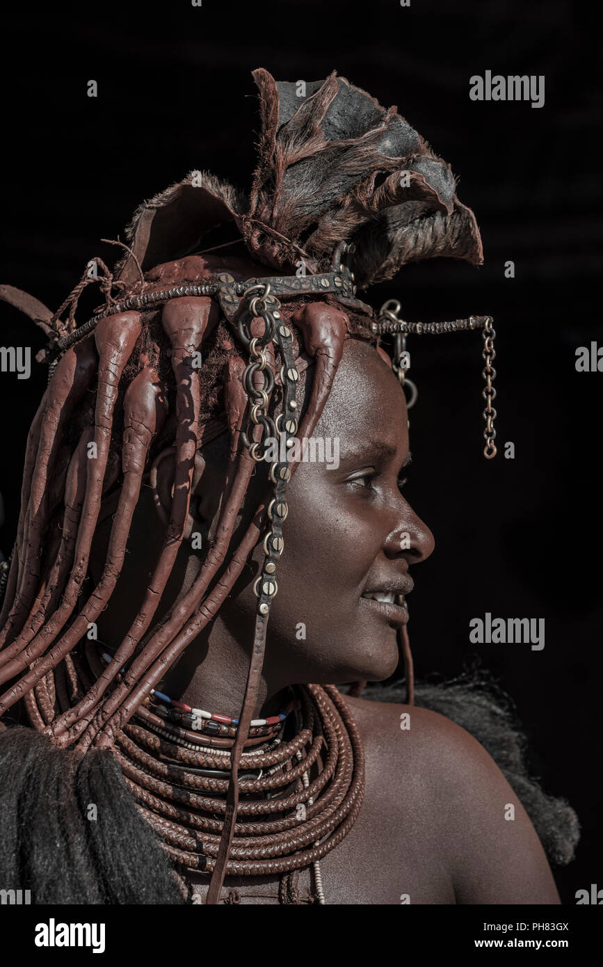 Ovahimba or Himba, Portrait of a married woman, Kunene District ...