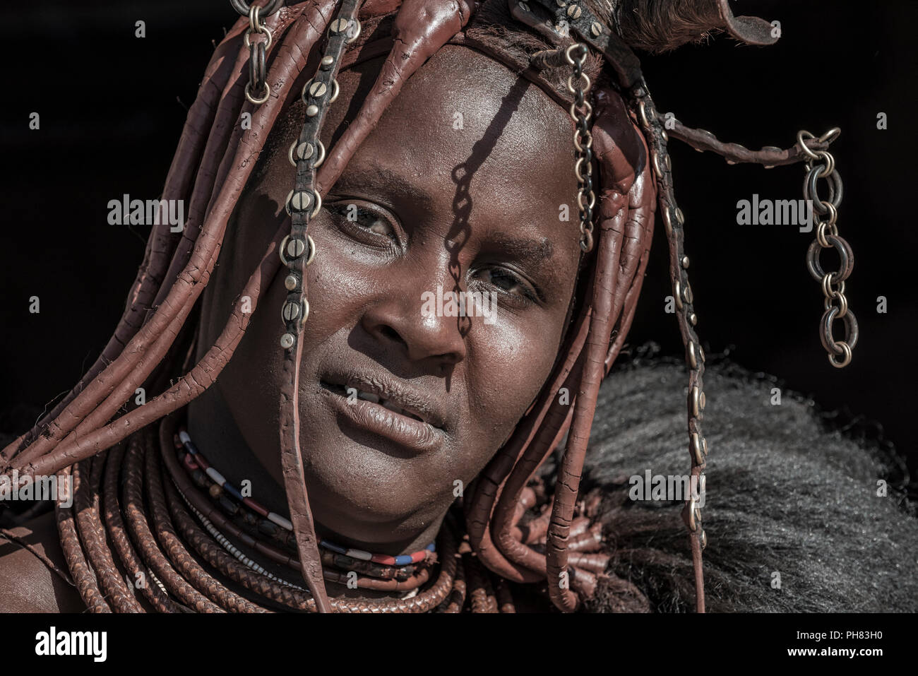 Ovahimba or Himba, Portrait of a married woman, Kunene District ...