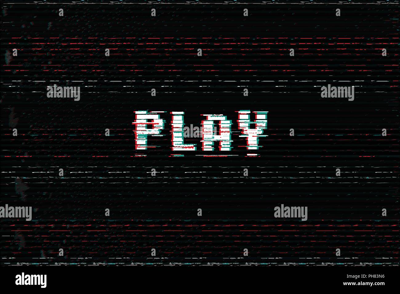 Video Game Play message, 3D glitch, vhs distort effect text, arcade ...