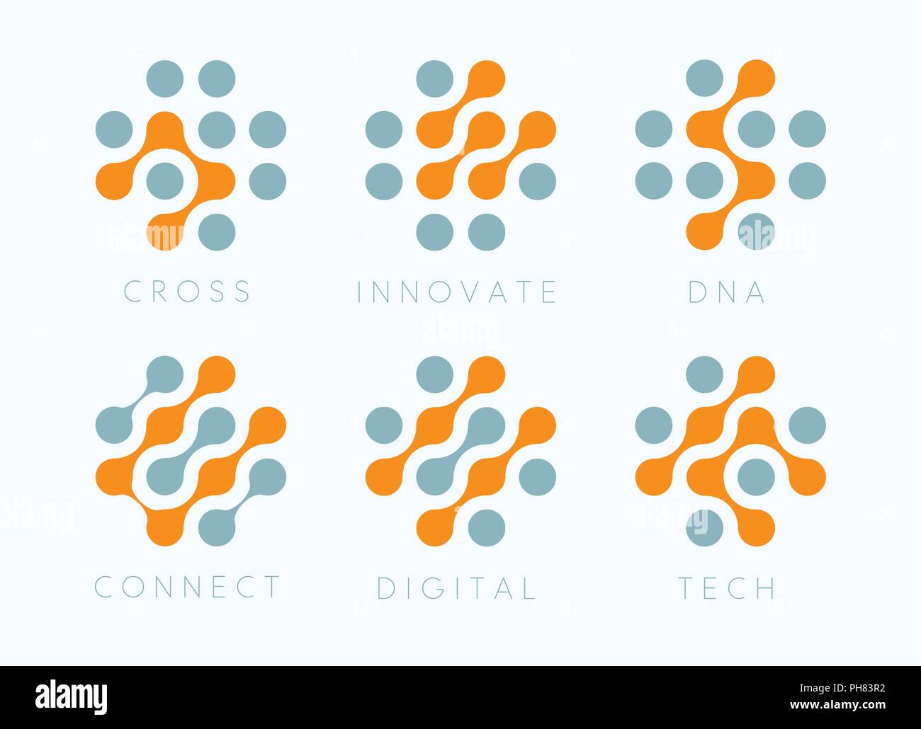 Dots cross vector emblem set. Innovate bio tech modern icons. Digital ...