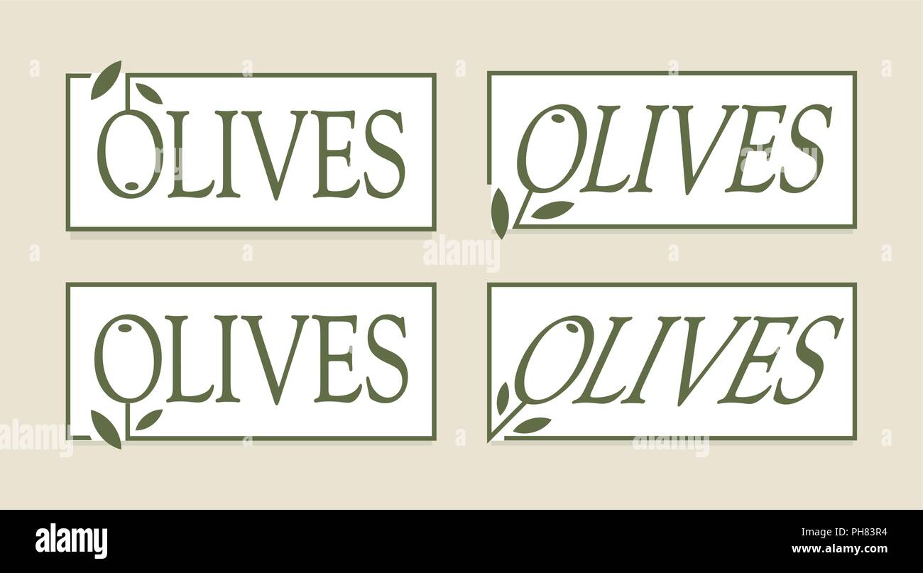 Olive label set, vector logos template. Gourmet premium food emblems ...