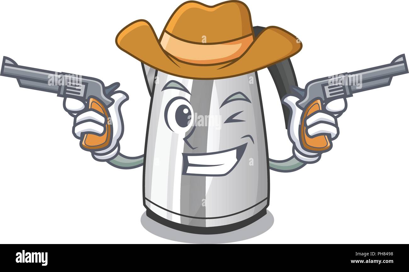 Cowboy electric stainless steel kettle on character vector illustration ...