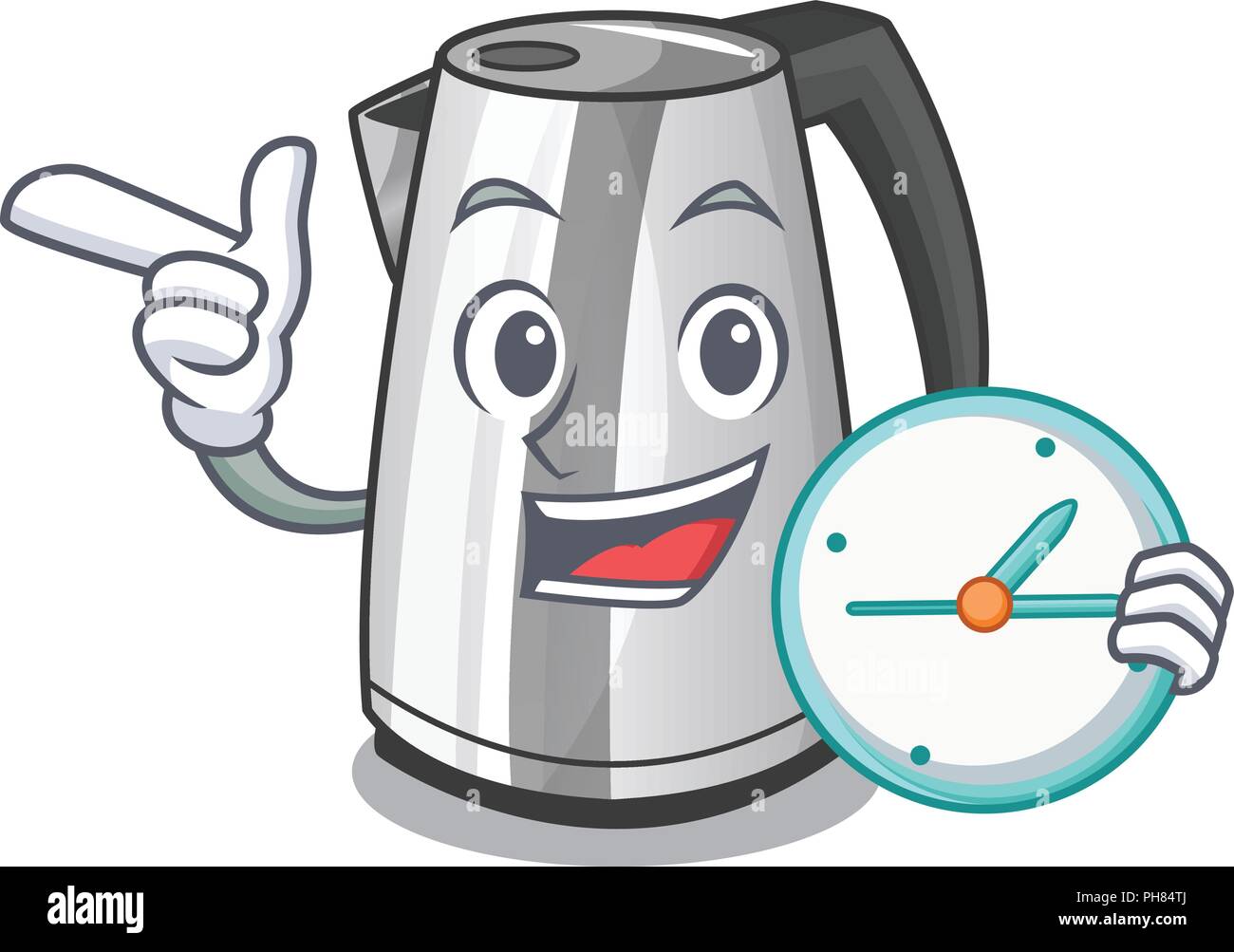 With clock plastic electric kettle isolated on cartoon vector ...