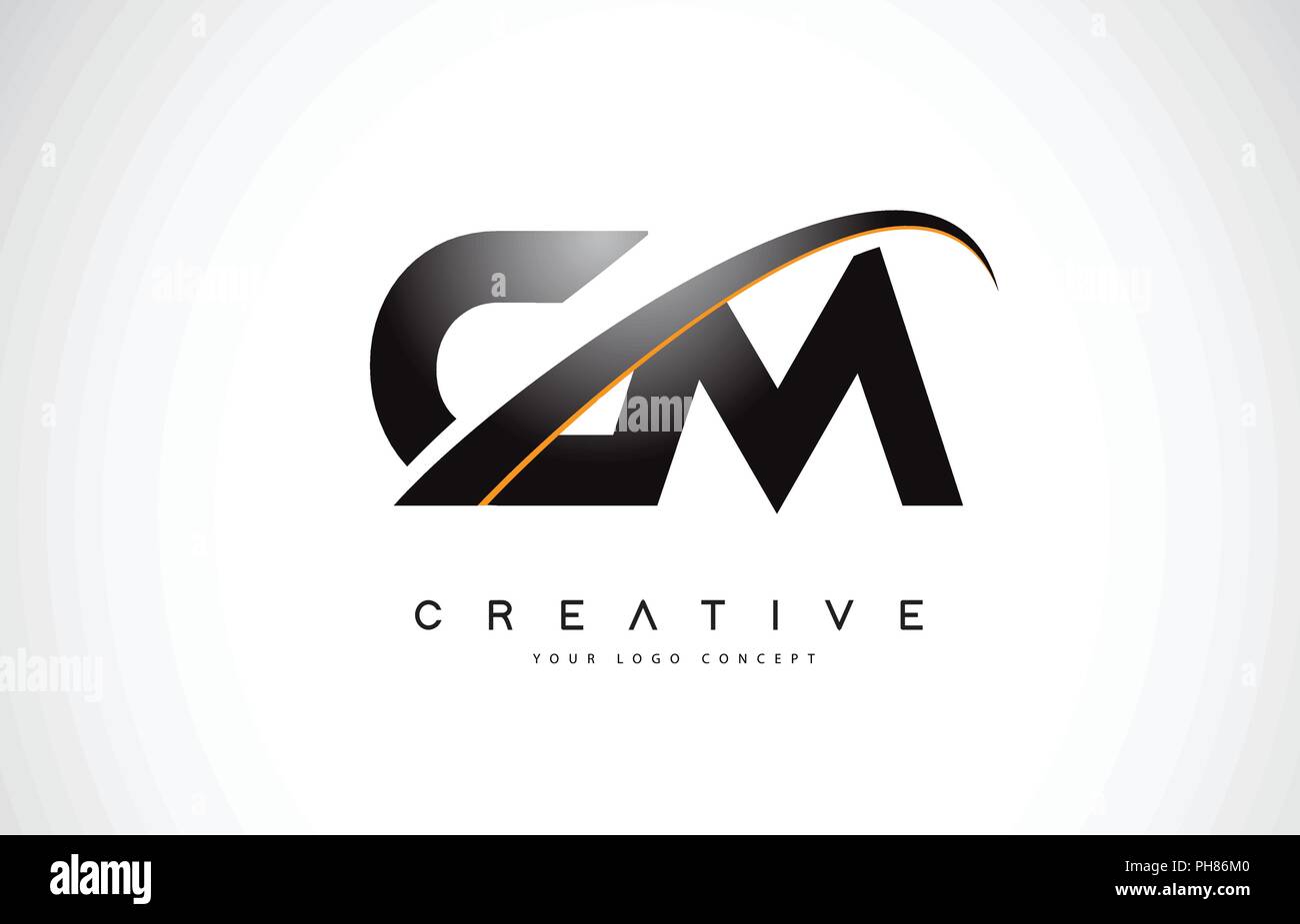 CM C M Swoosh Letter Logo Design with Modern Yellow Swoosh Curved Lines ...