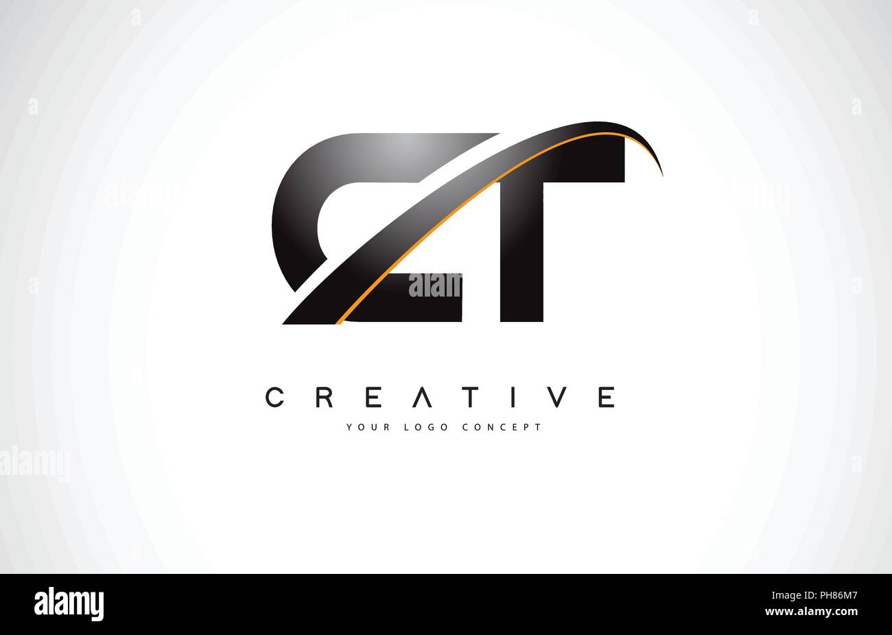 CT C T Swoosh Letter Logo Design with Modern Yellow Swoosh Curved Lines ...