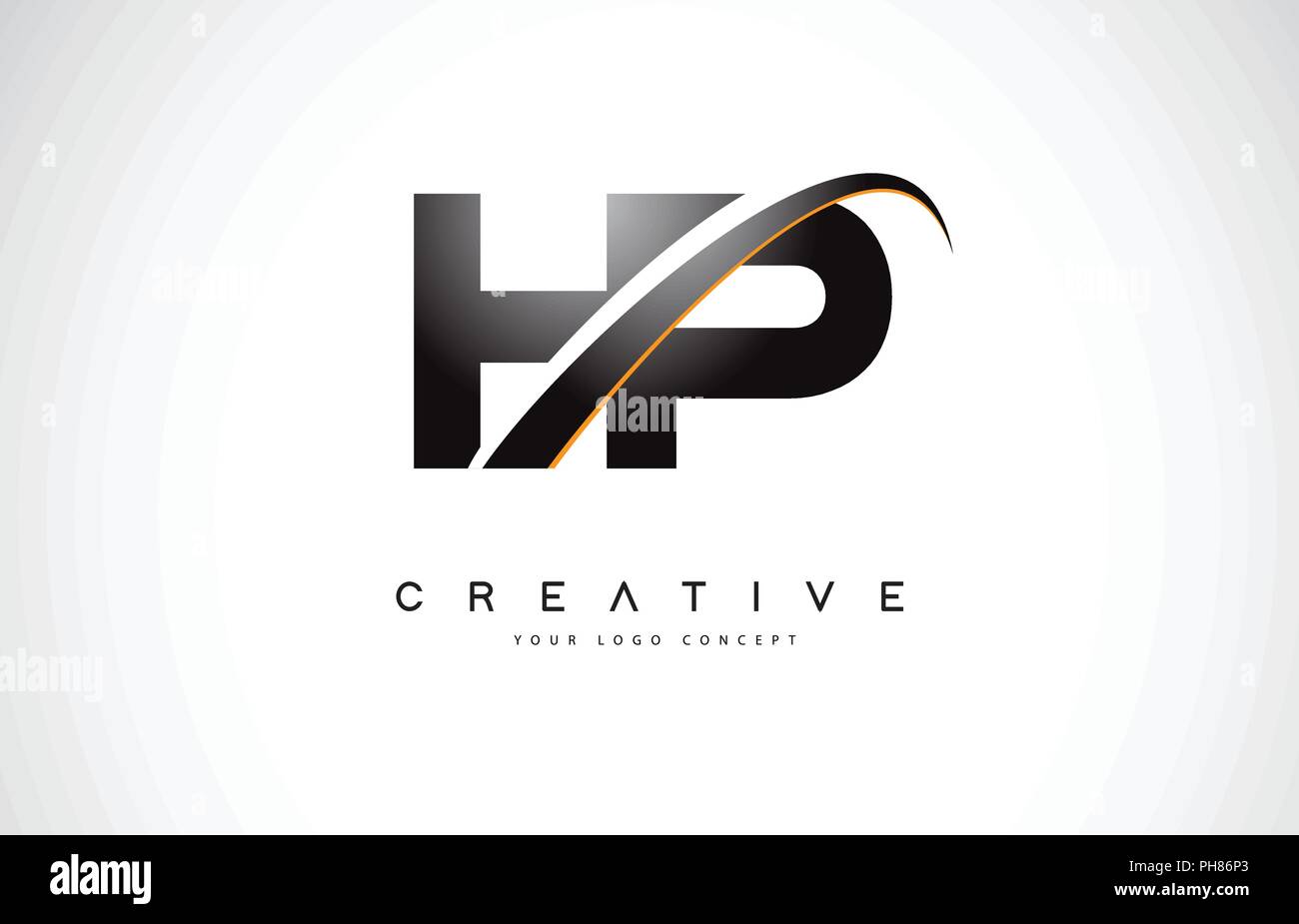 HP H P Swoosh Letter Logo Design with Modern Yellow Swoosh Curved Lines ...