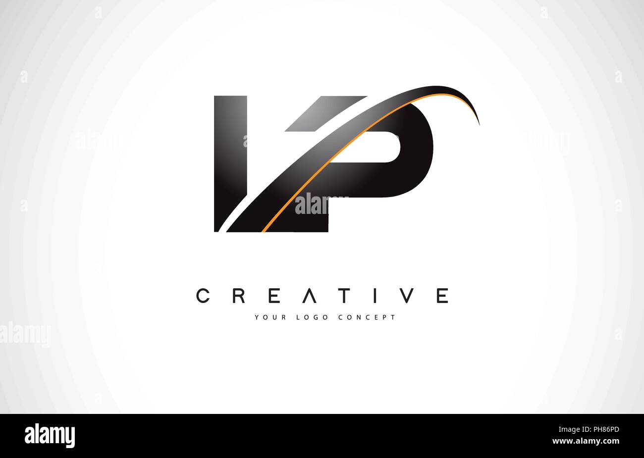 LP L P Swoosh Letter Logo Design with Modern Yellow Swoosh Curved Lines ...