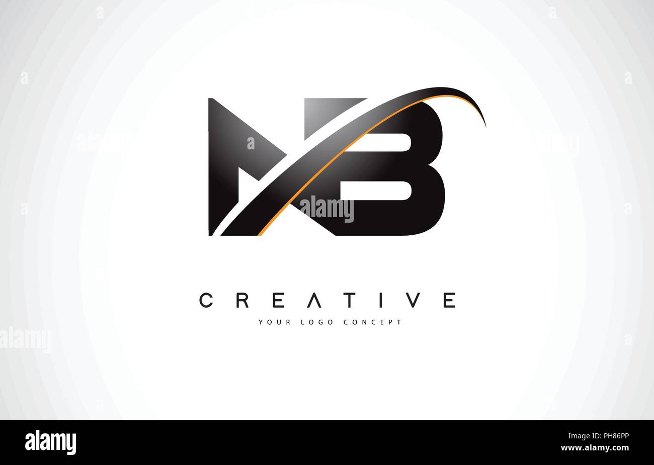 NB N B Swoosh Letter Logo Design with Modern Yellow Swoosh Curved Lines ...