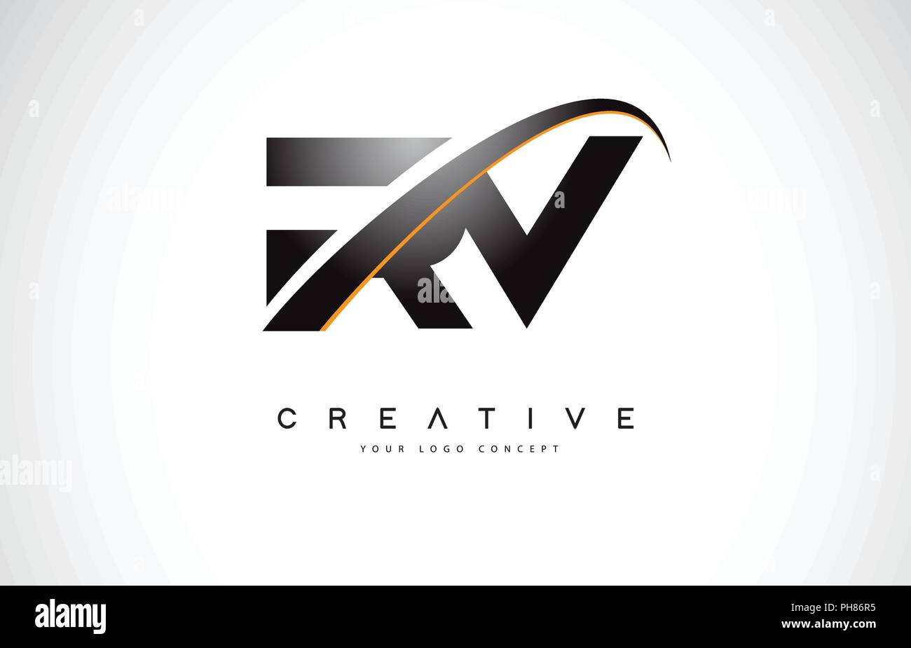 RV R V Swoosh Letter Logo Design with Modern Yellow Swoosh Curved Lines ...