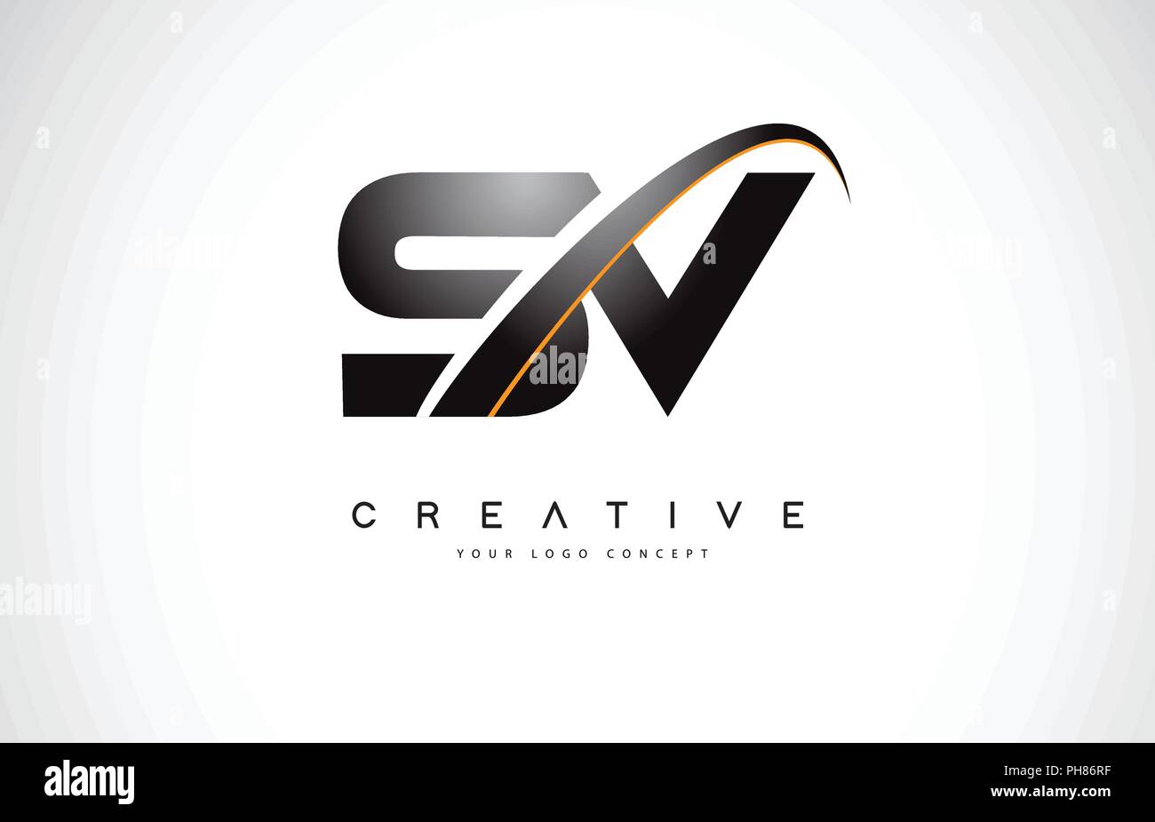 SV S V Swoosh Letter Logo Design with Modern Yellow Swoosh Curved Lines ...