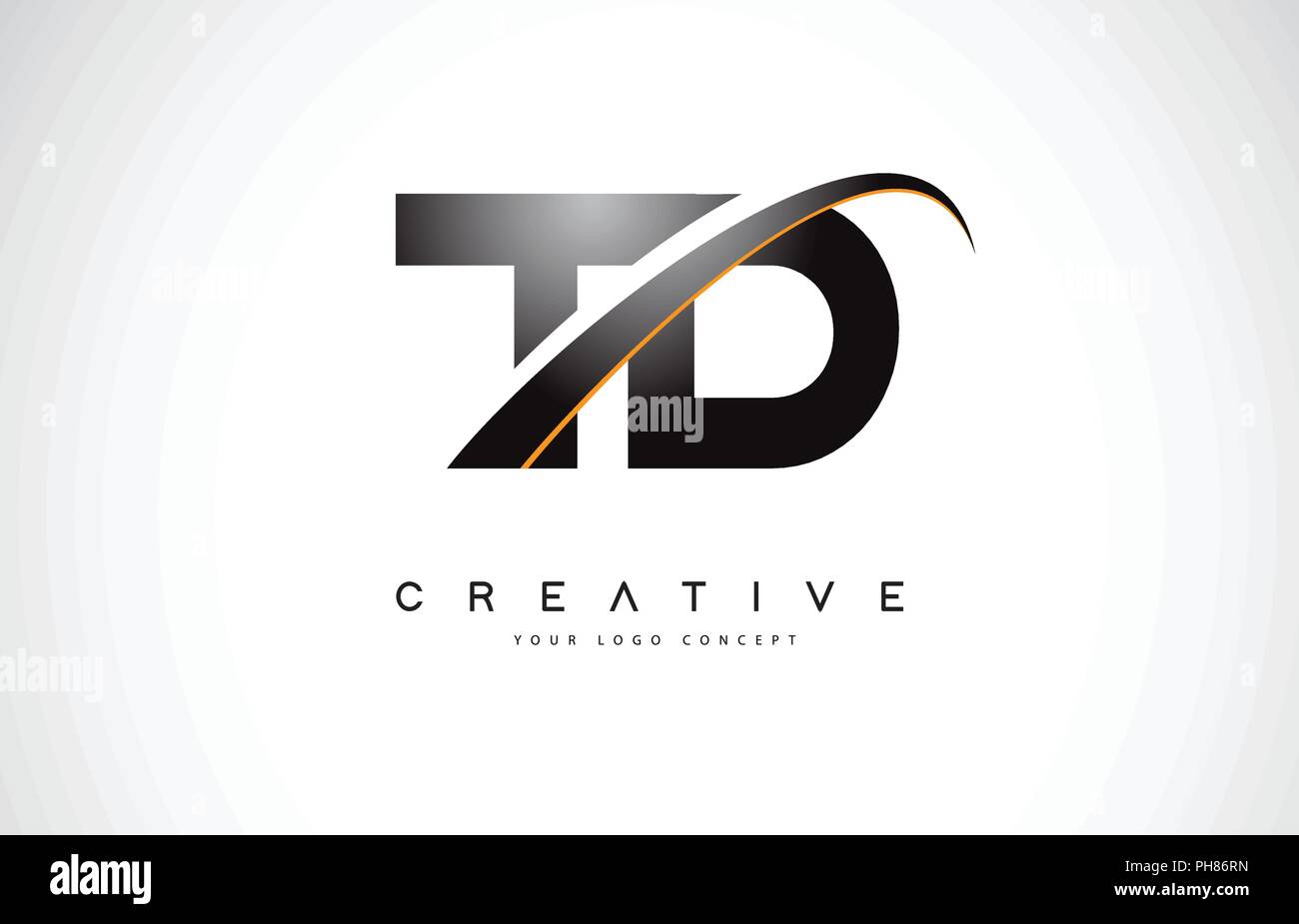 TD T D Swoosh Letter Logo Design with Modern Yellow Swoosh Curved Lines ...