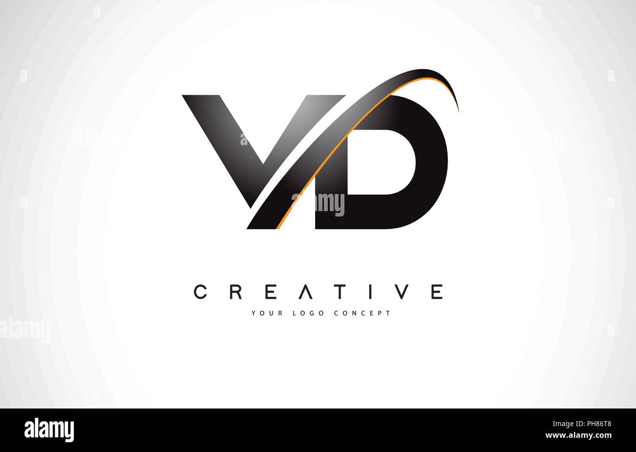 VD V D Swoosh Letter Logo Design with Modern Yellow Swoosh Curved Lines ...