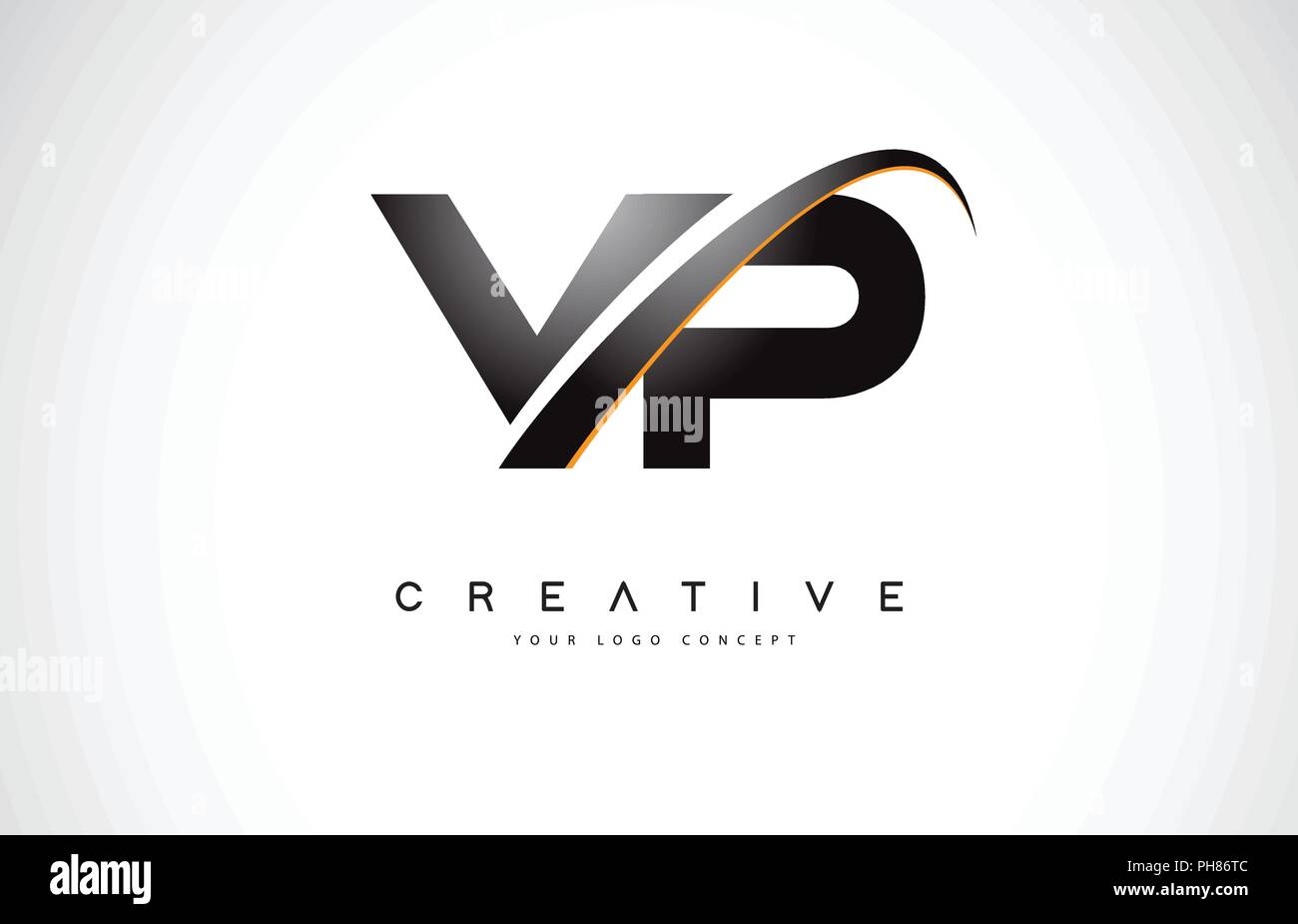 VP V P Swoosh Letter Logo Design with Modern Yellow Swoosh Curved Lines ...
