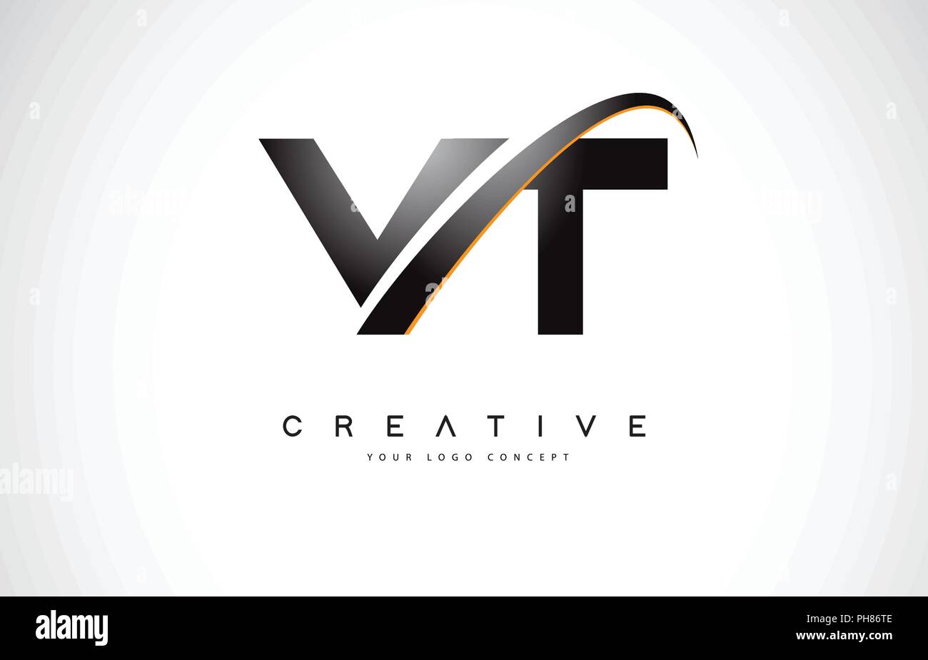 VT V T Swoosh Letter Logo Design with Modern Yellow Swoosh Curved Lines ...