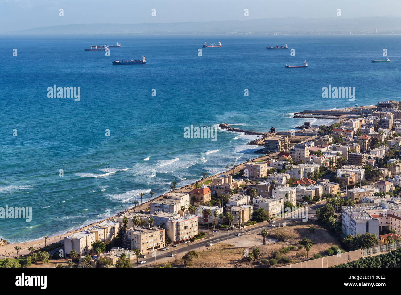 Bay and city from mount Carmel, Haifa, Israel Stock Photo - Alamy
