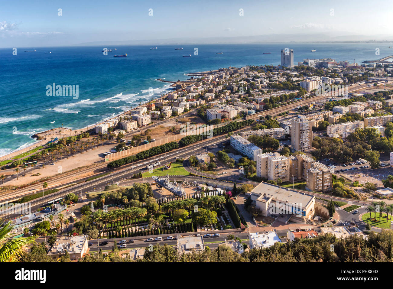 Bay and city from mount Carmel, Haifa, Israel Stock Photo - Alamy