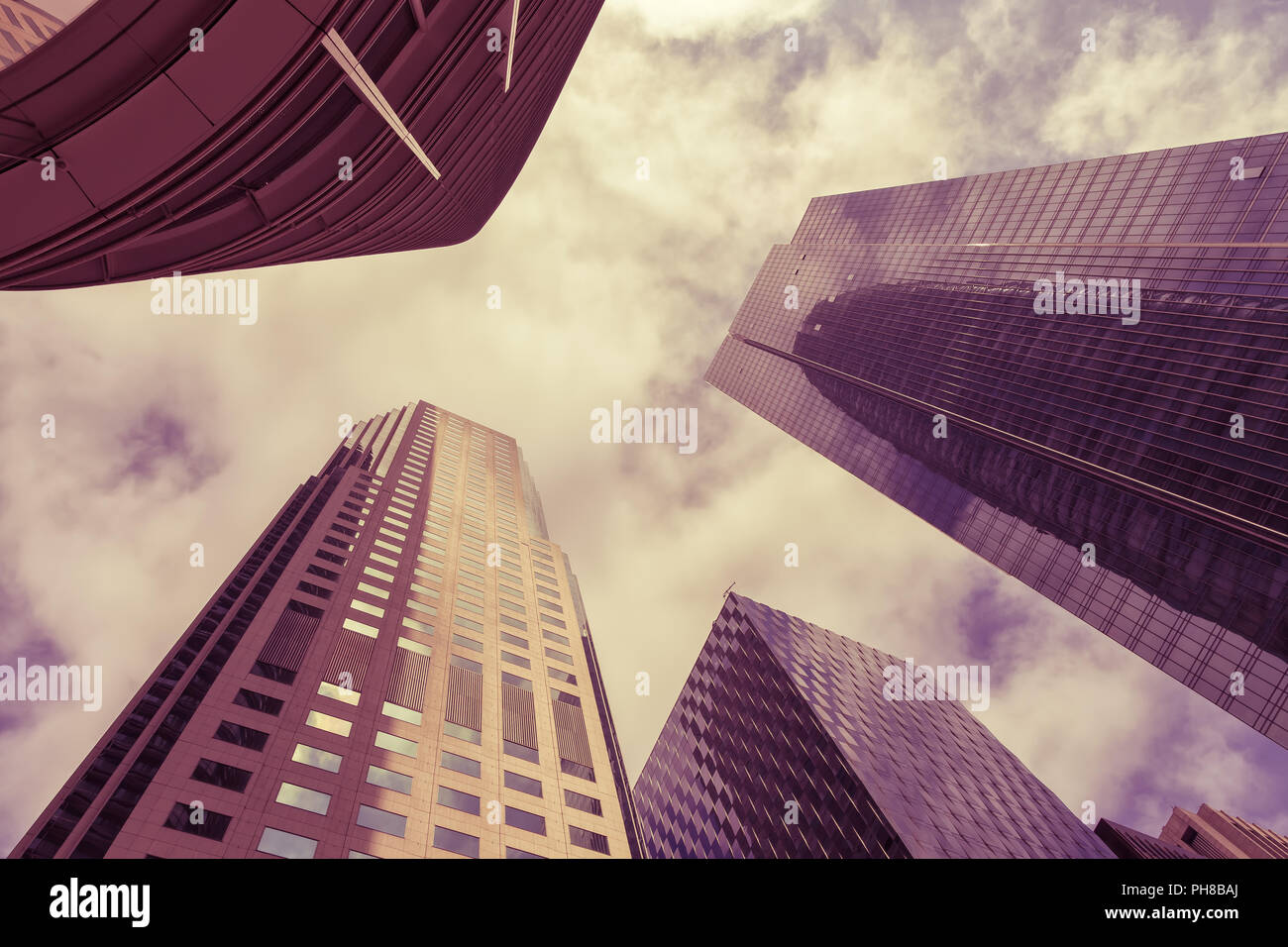 San Francisco high rises at Financial District, presented in split tone ...