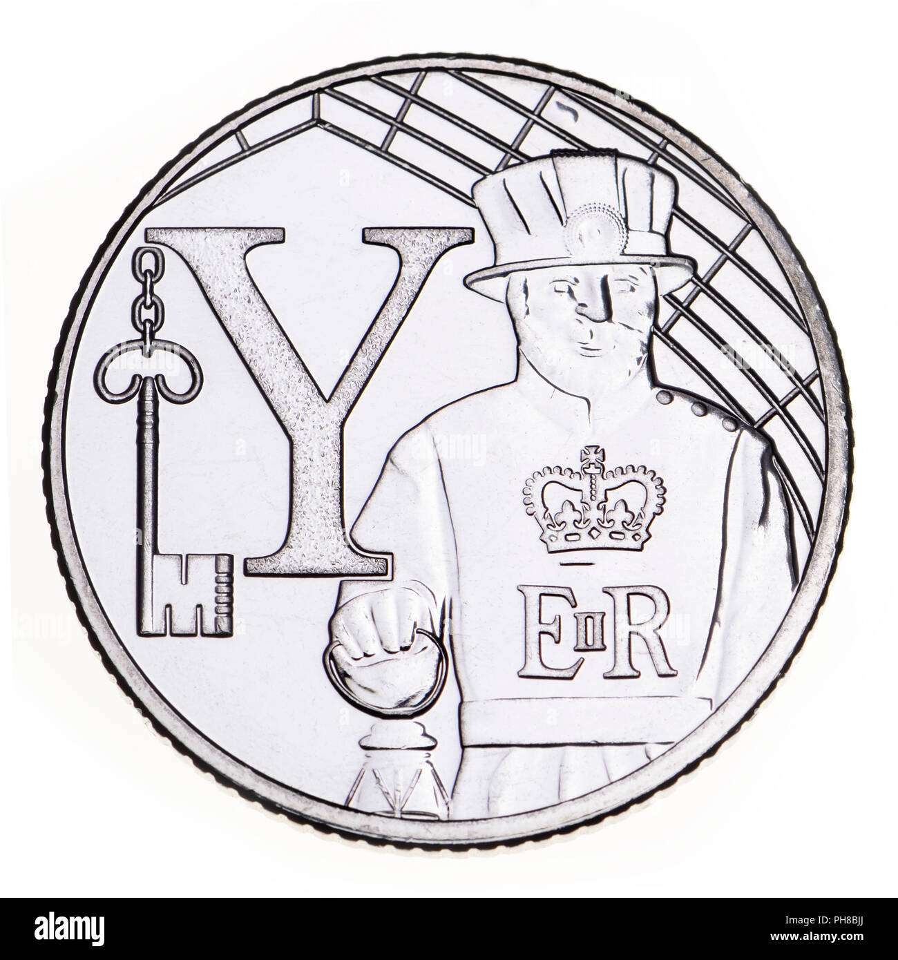 British 10p coin (reverse) from 2018 'Alphabet' series, celebrating ...