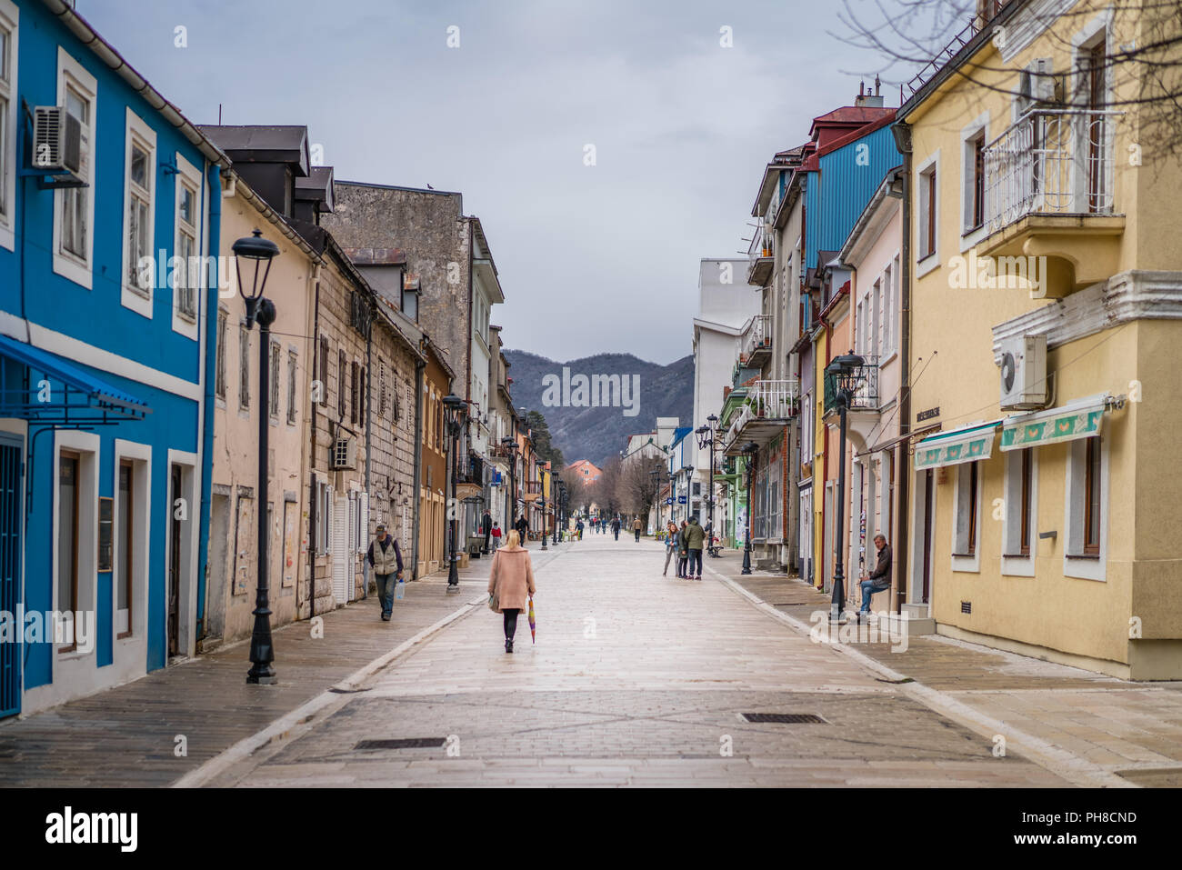 Cetinje, Montenegro - April 2018 : View of the Cetinje town central ...