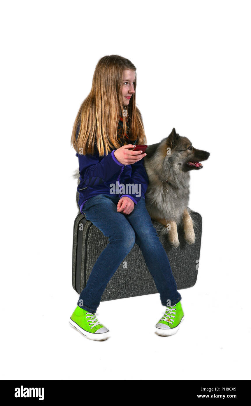 Happy girl dog portrait Cut Out Stock Images & Pictures - Alamy