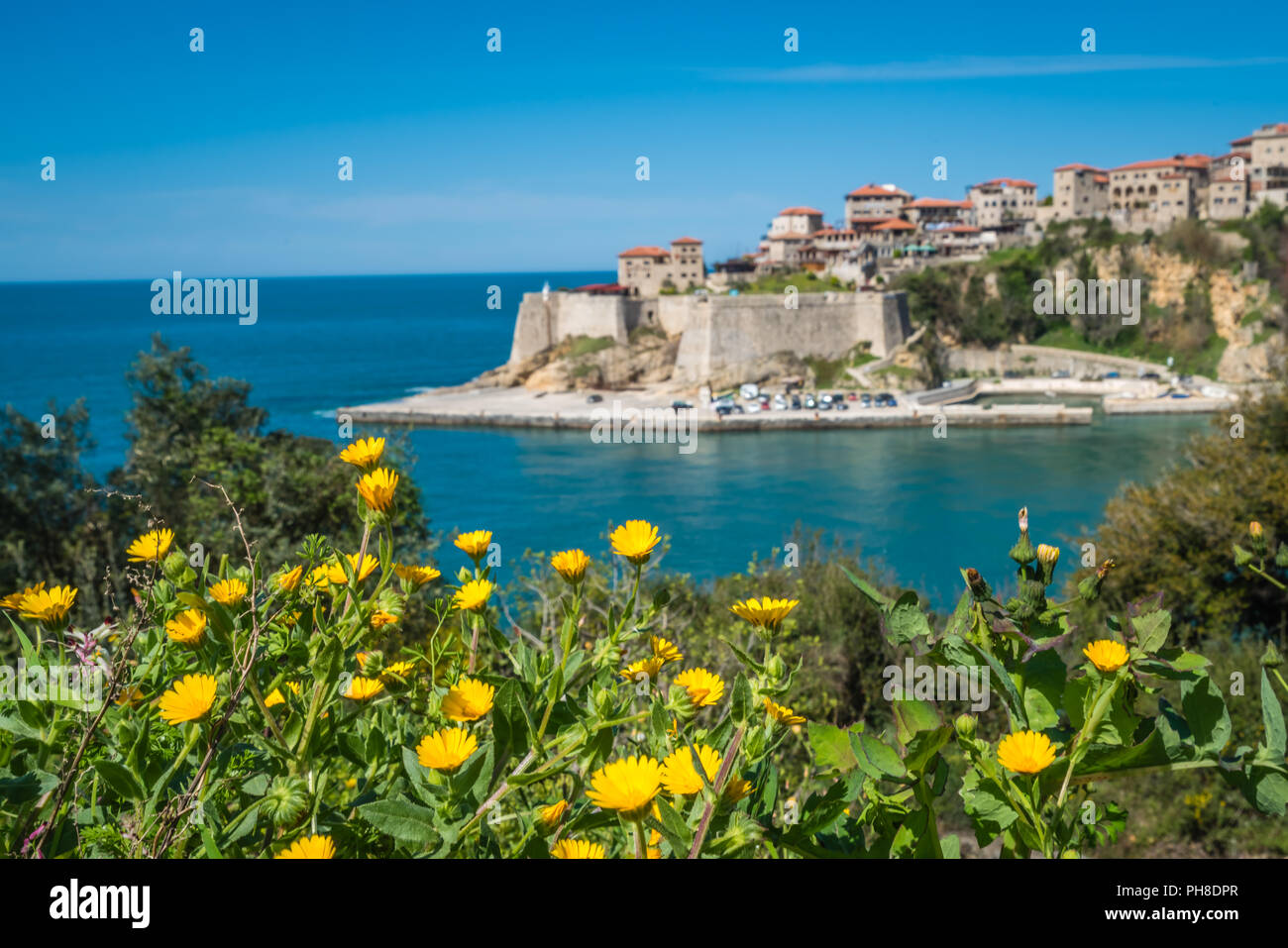 Ulcinj, Montenegro - April 2018 : View of the Old Town on a rocky ...