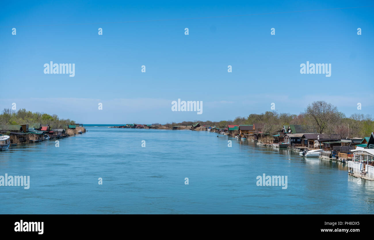 Ada Bojana, Montenegro - April 2018 : Small wooden houses and ...