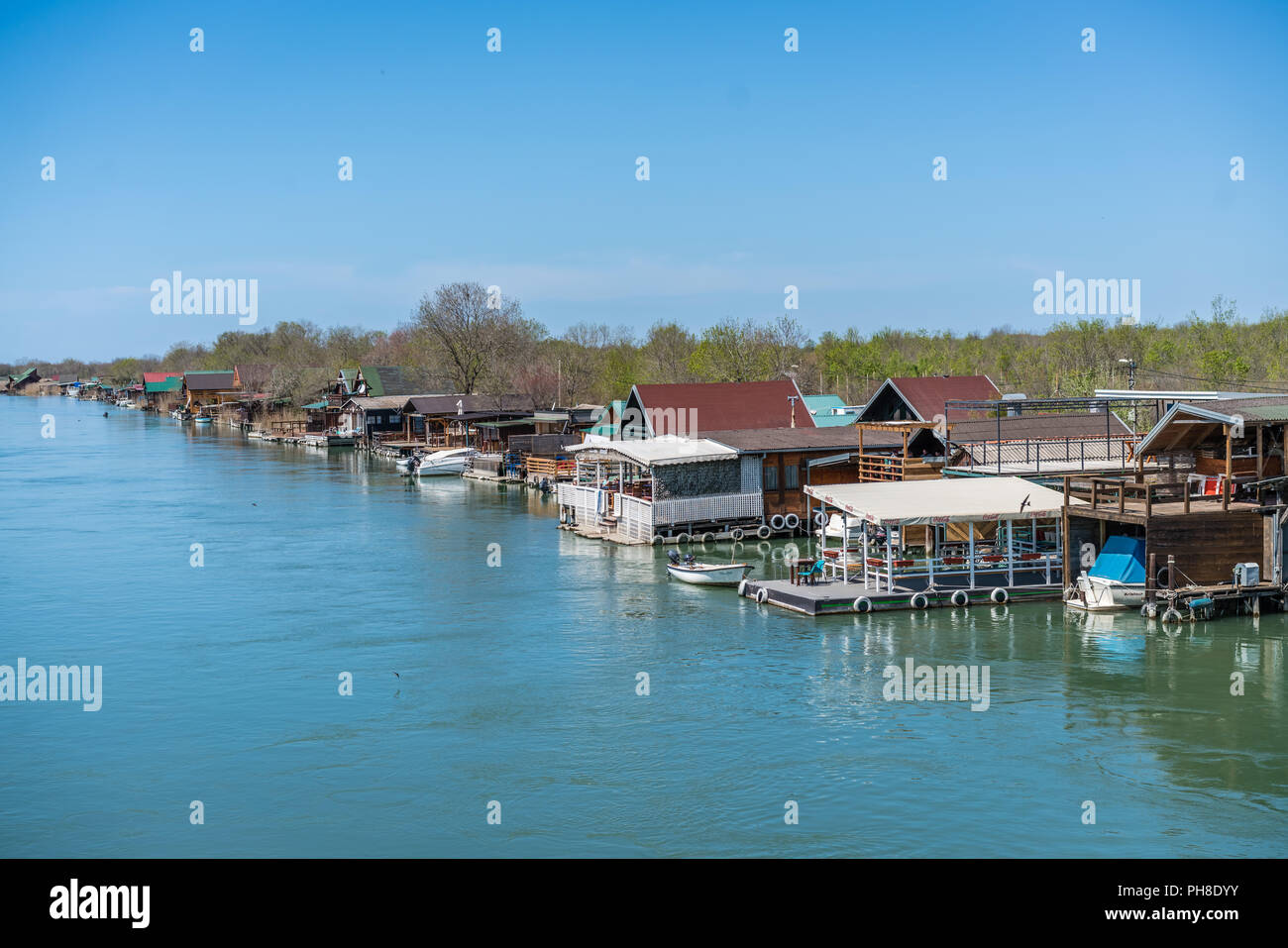 Ada Bojana, Montenegro - April 2018 : Small wooden houses and ...