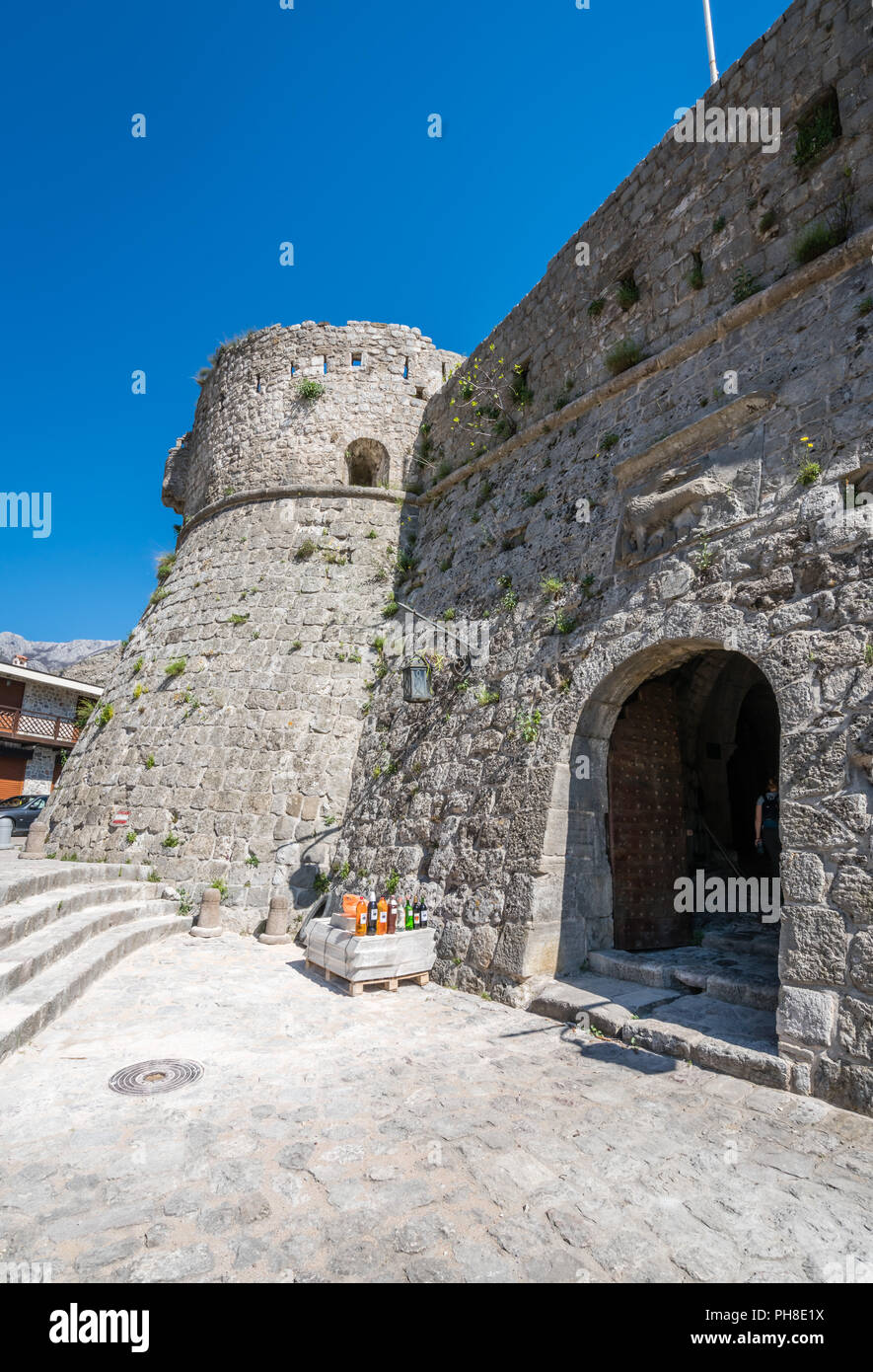 Stari Bar, Montenegro - April 2018 : Massive walls and entrance gates ...