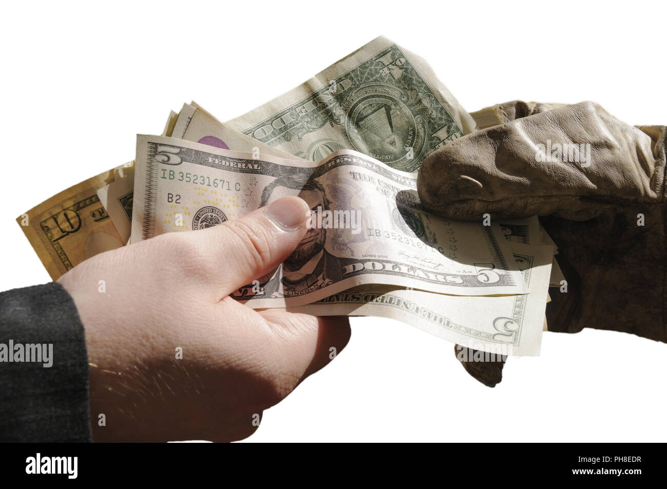 Businessman paid workers with dollar banknotes Stock Photo - Alamy