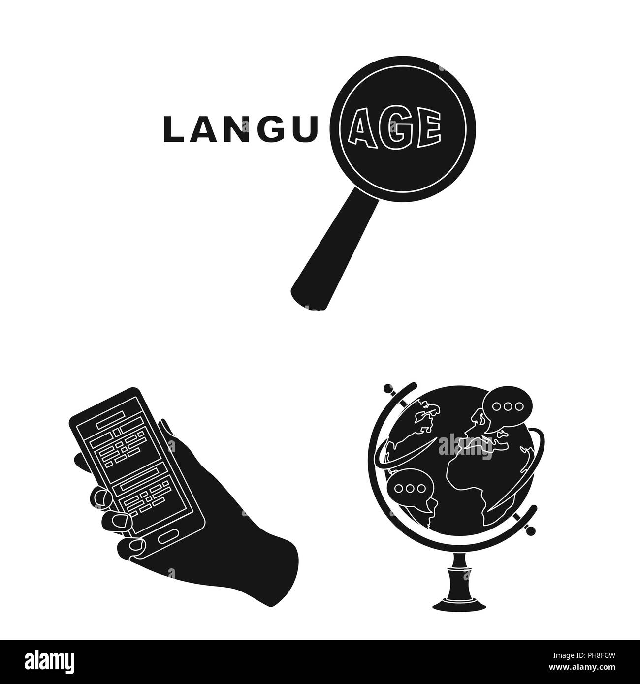 Translator and linguist black icons in set collection for design ...
