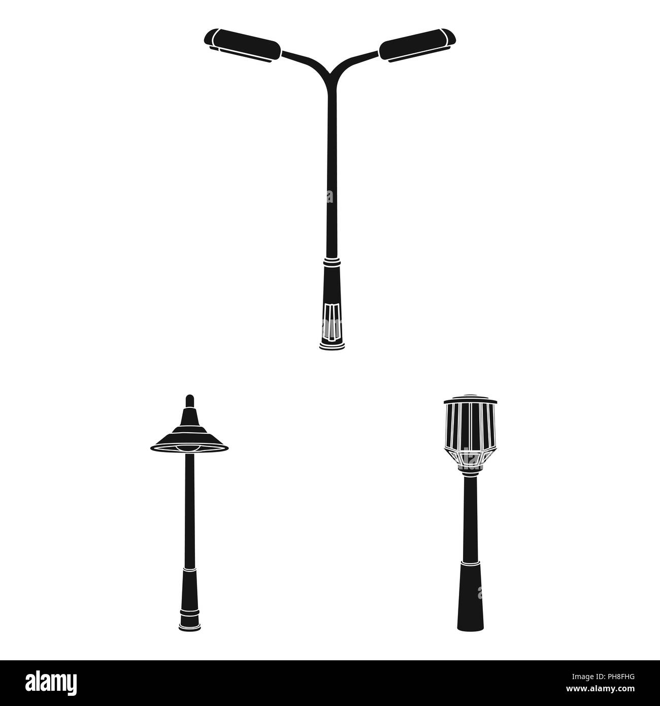 Lamp post black icons in set collection for design. Lantern and ...