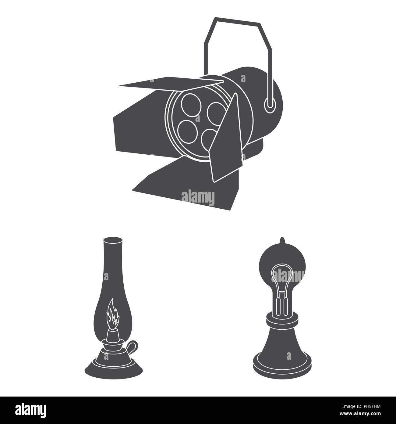 Light source black icons in set collection for design. Light and ...