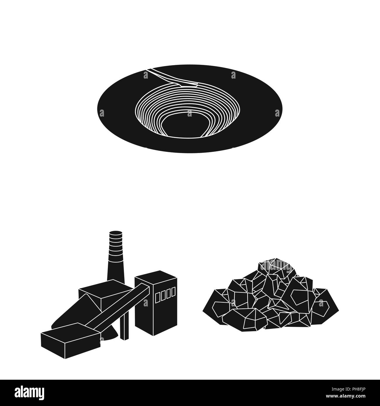 Mining industry black icons in set collection for design. Equipment and ...