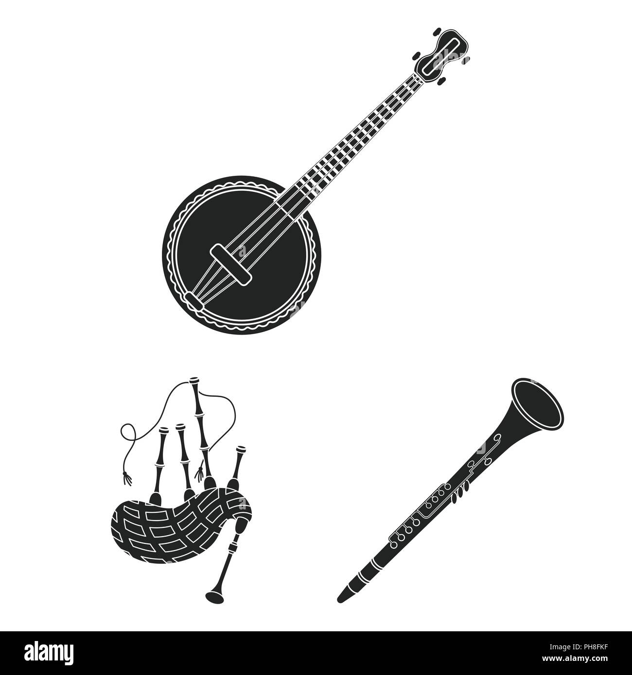 Musical instrument black icons in set collection for design. String and ...