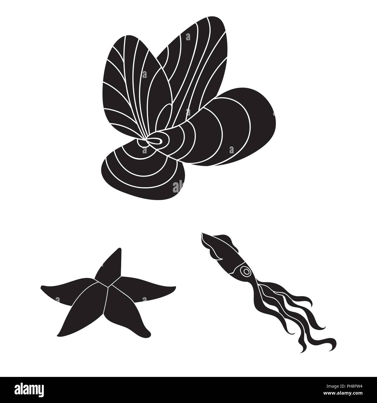 A variety of marine animals black icons in set collection for design ...