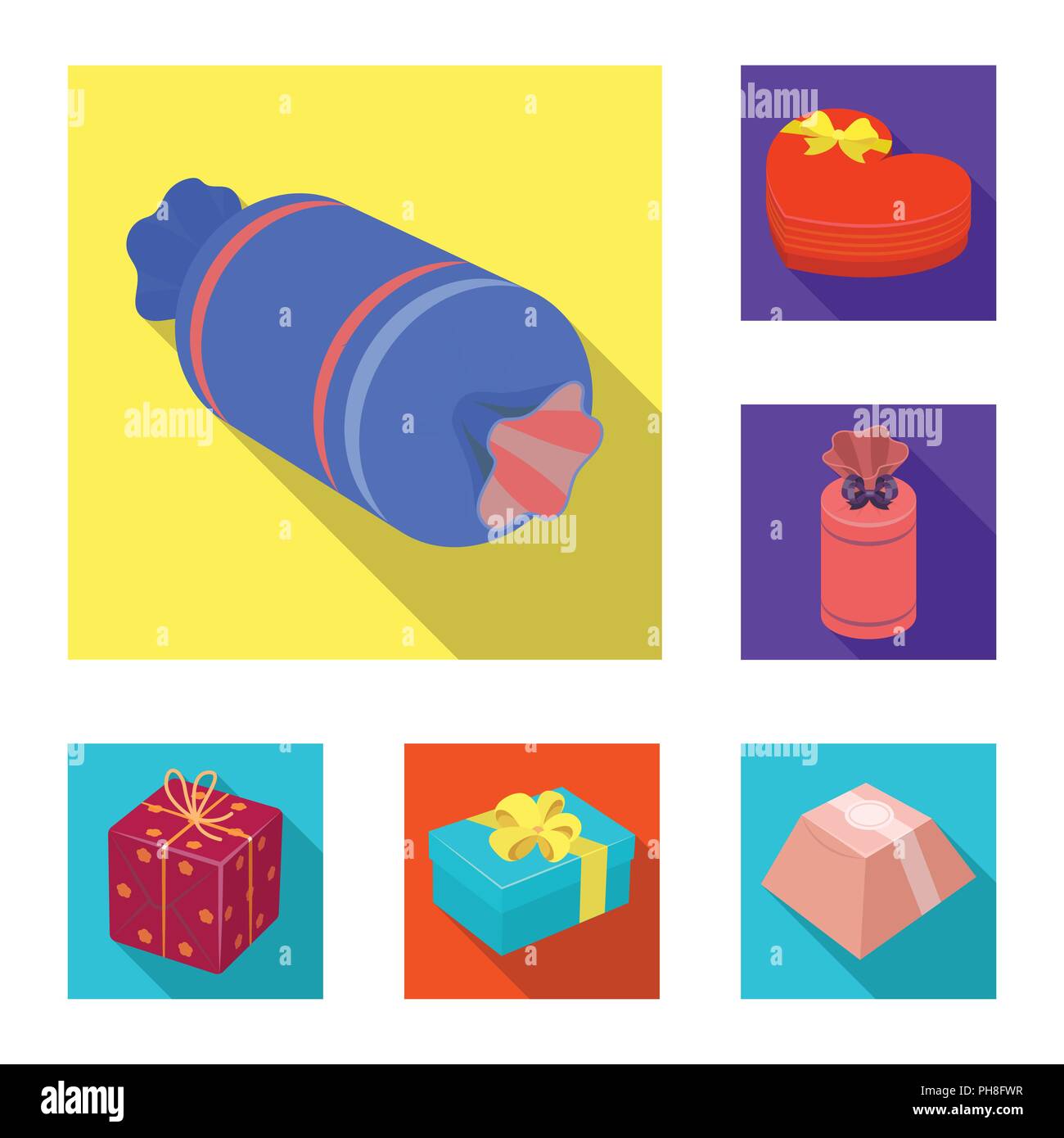 Gift and packing flat icons in set collection for design.Colorful ...