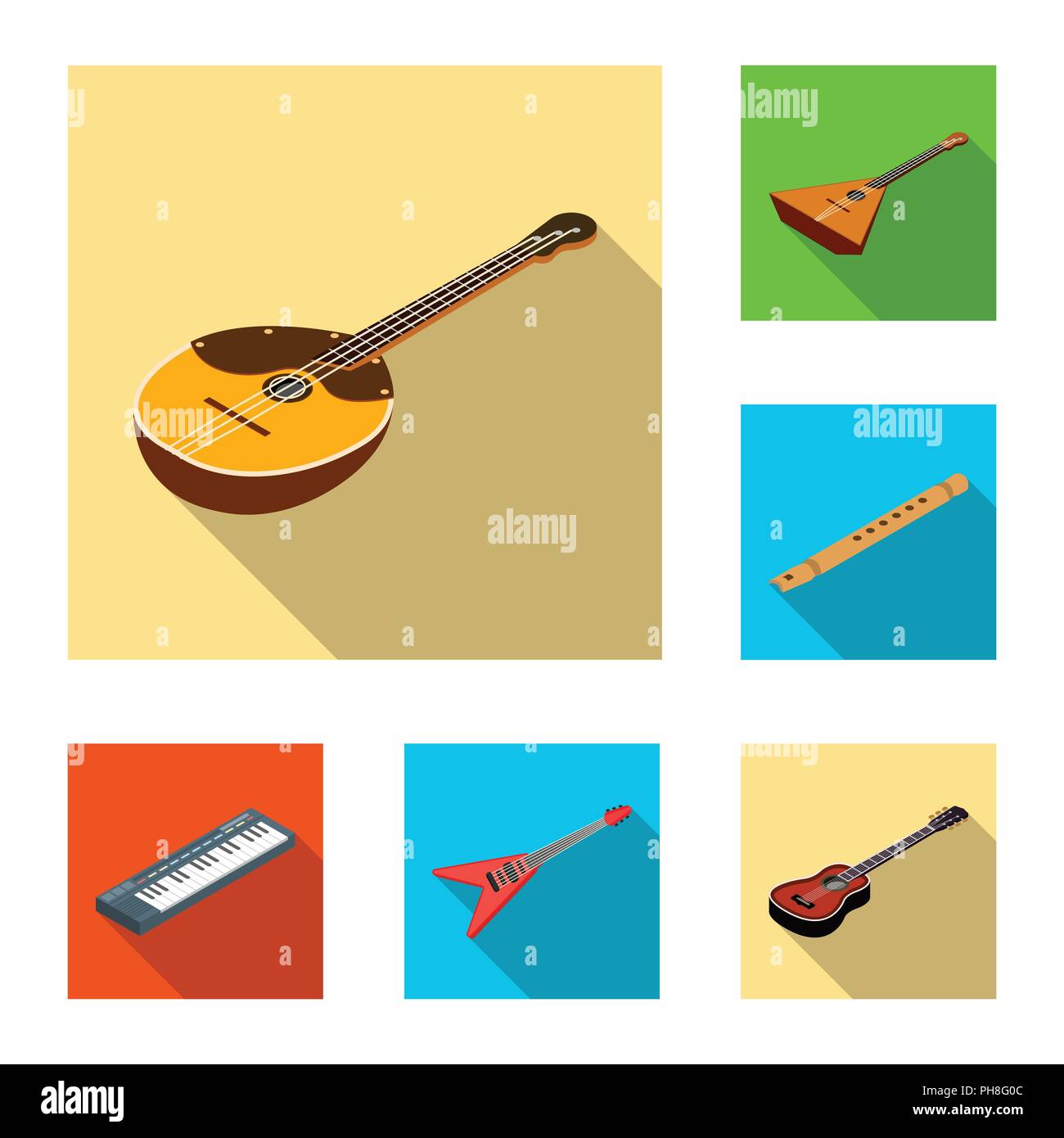 Musical instrument flat icons in set collection for design. String and ...