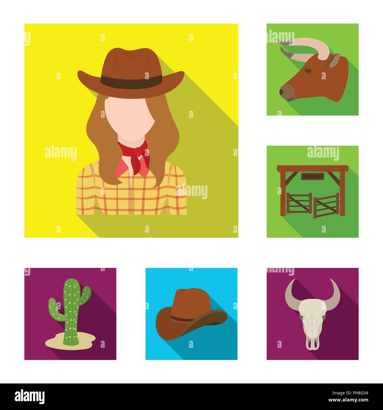 Rodeo, competition flat icons in set collection for design. Cowboy and ...