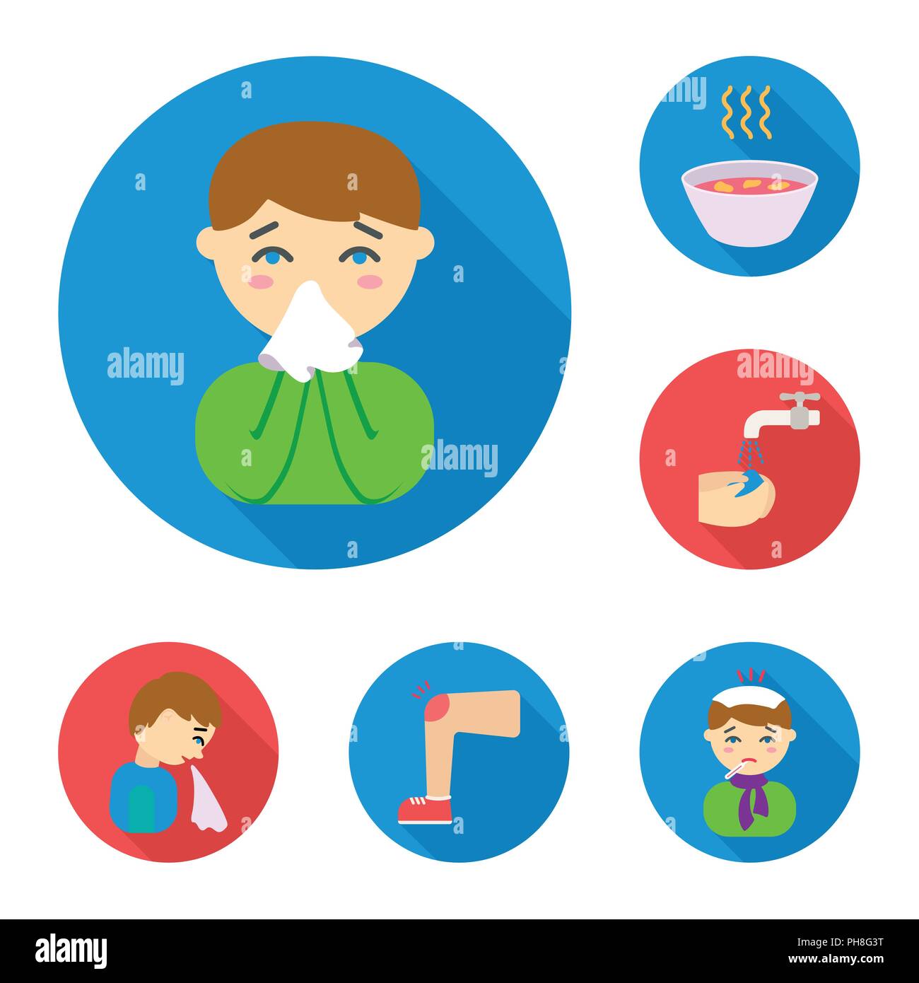 The sick man flat icons in set collection for design.Illness and ...