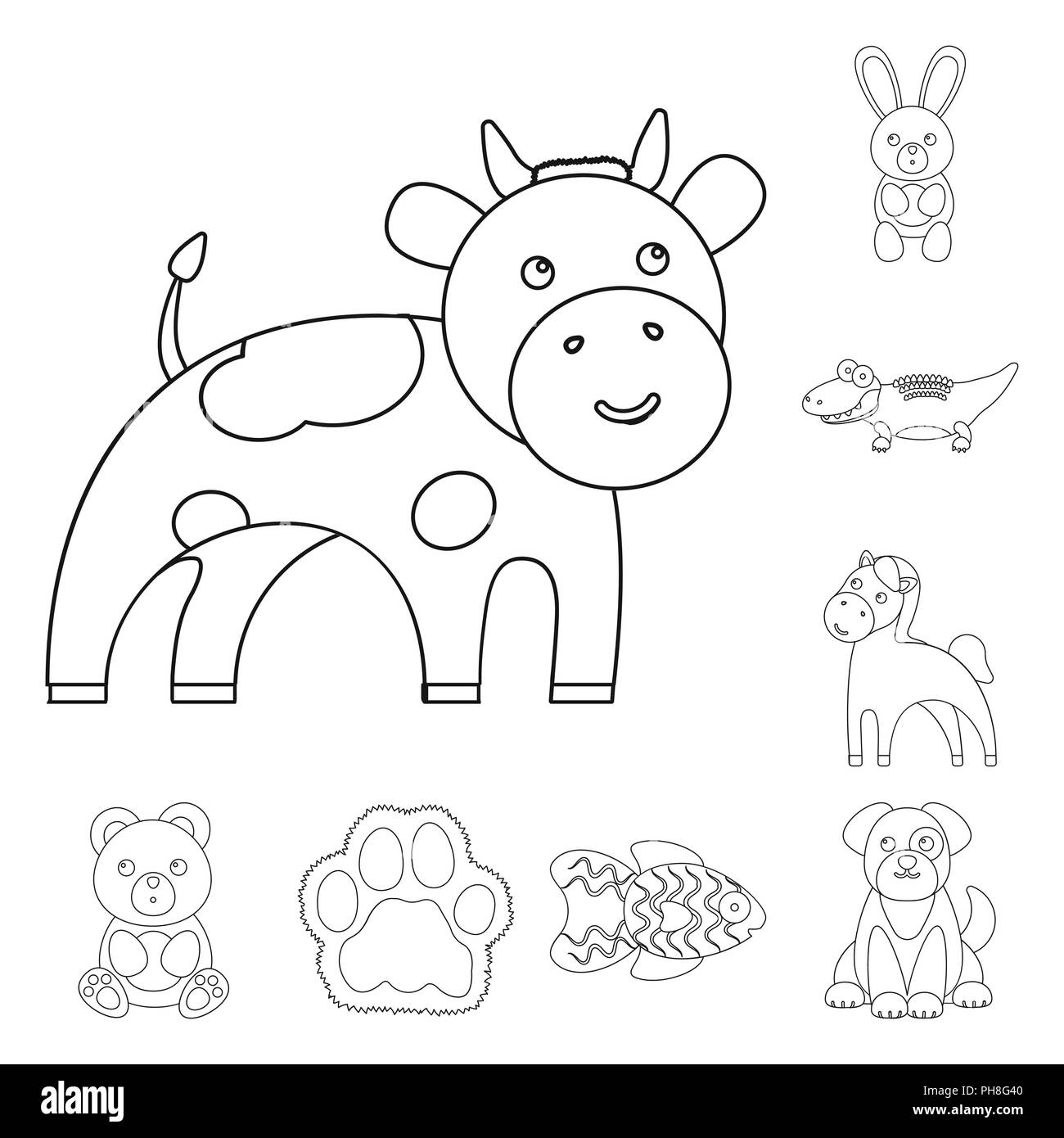 An unrealistic animal outline icons in set collection for design. Toy ...