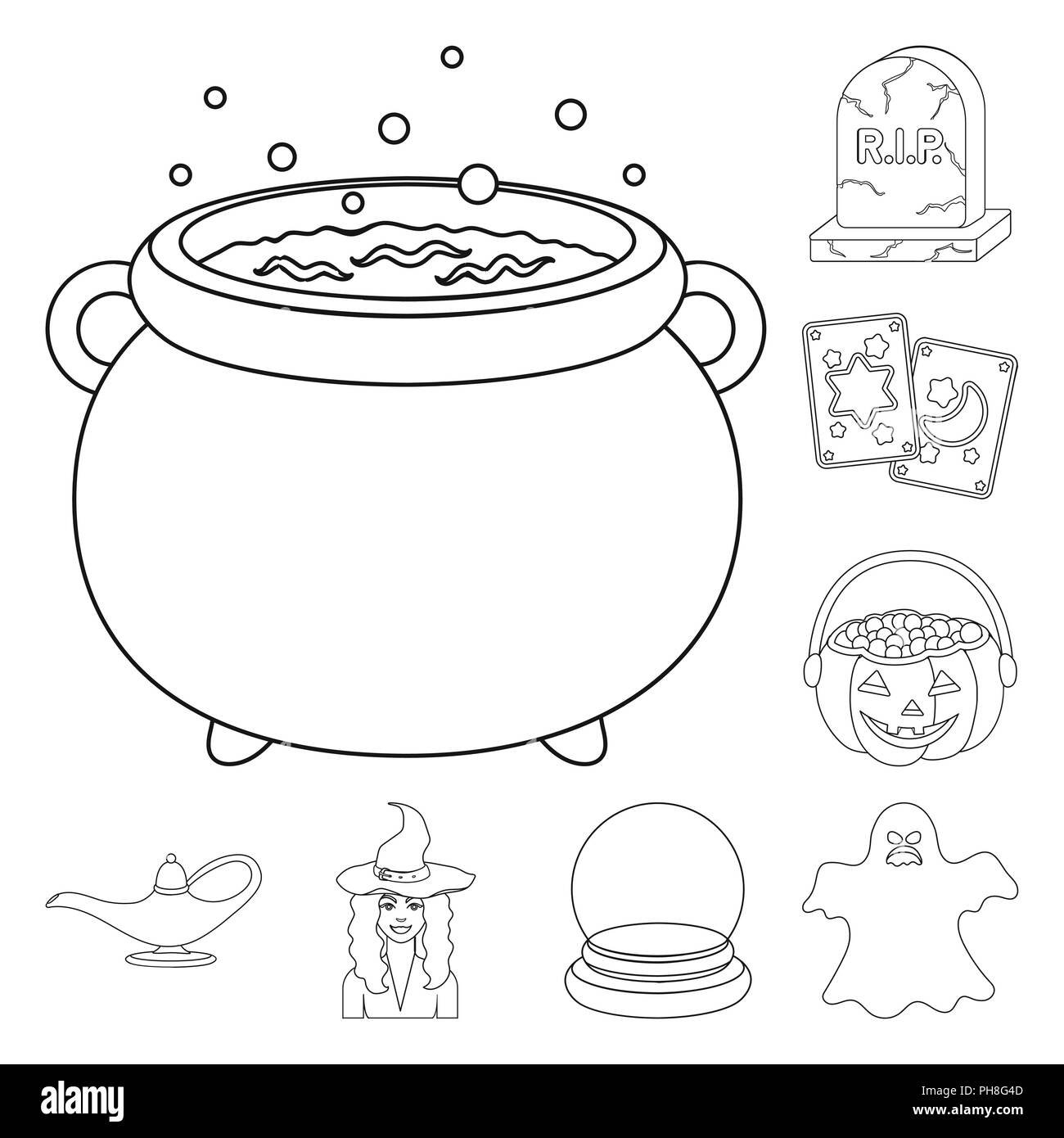 Black and white magic outline icons in set collection for design ...